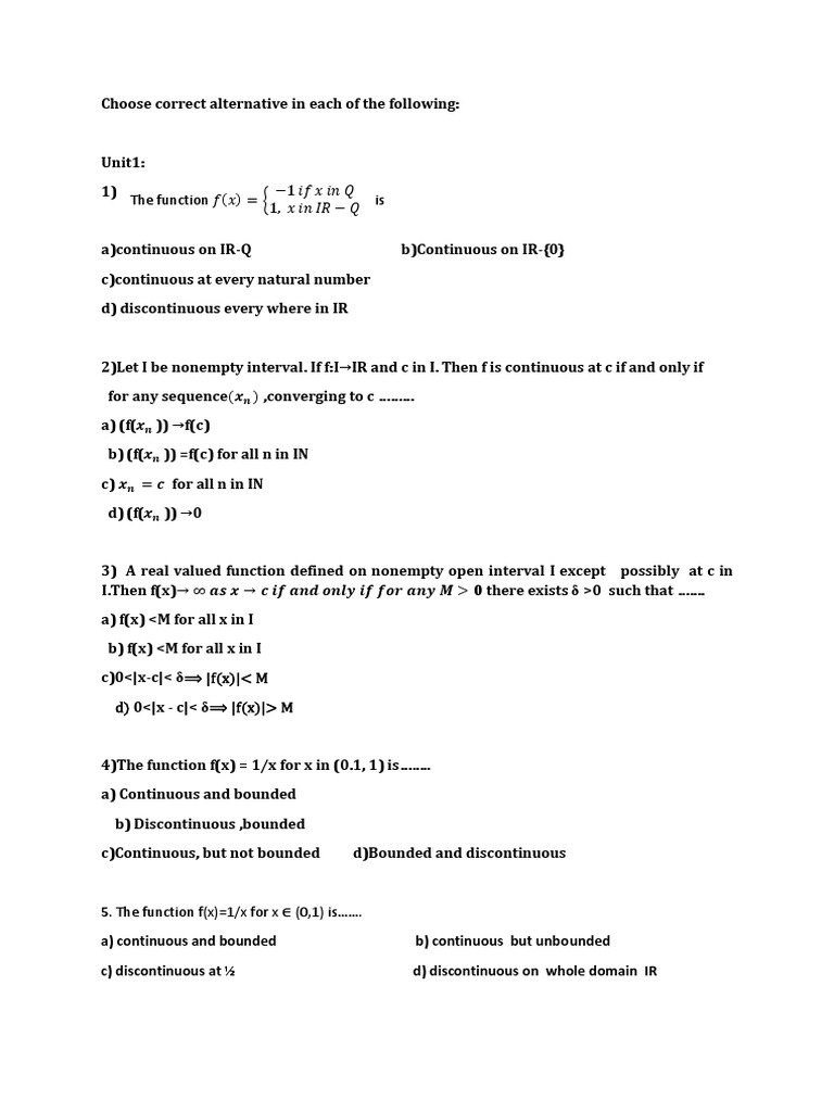 SEM2Calculus 2MCQs For Practice | PDF | Continuous Function | Function (Mathematics)