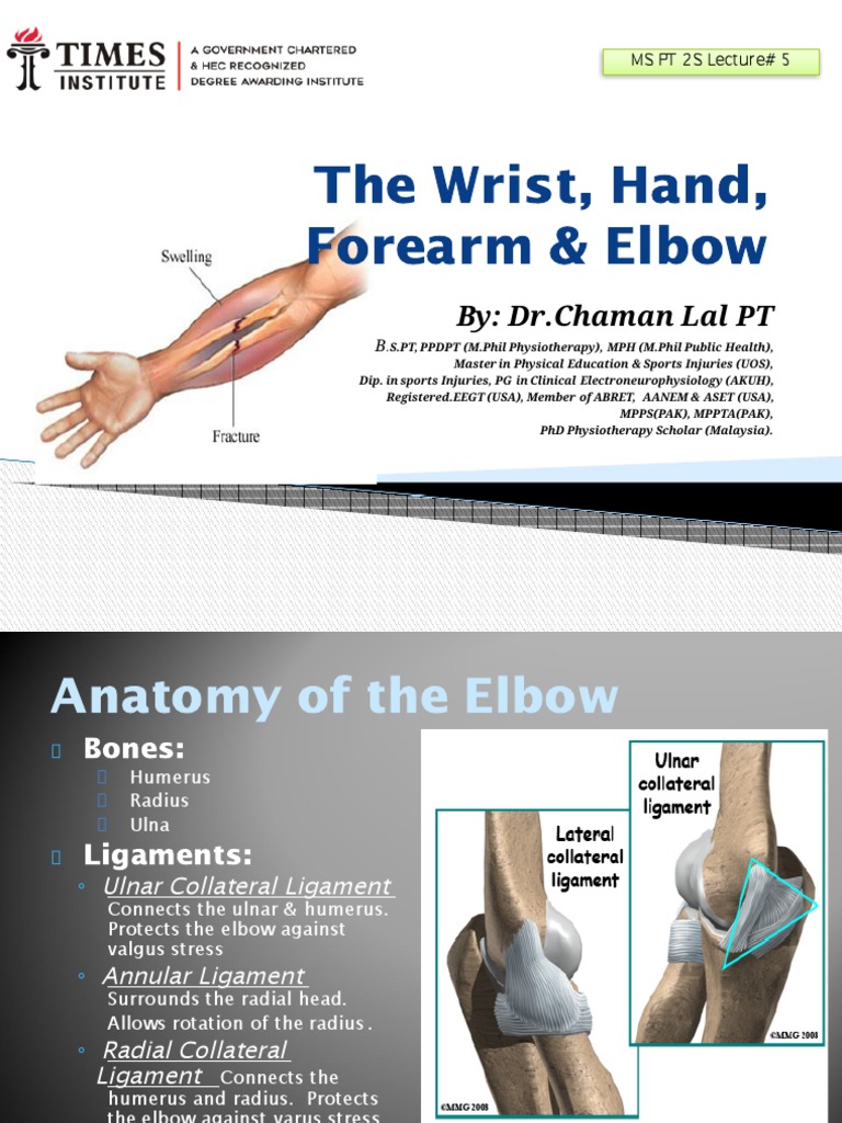 Lecture No. 5 The Wrist, Hand, Forearm & Elbow by DR Chaman Lal PT | PDF