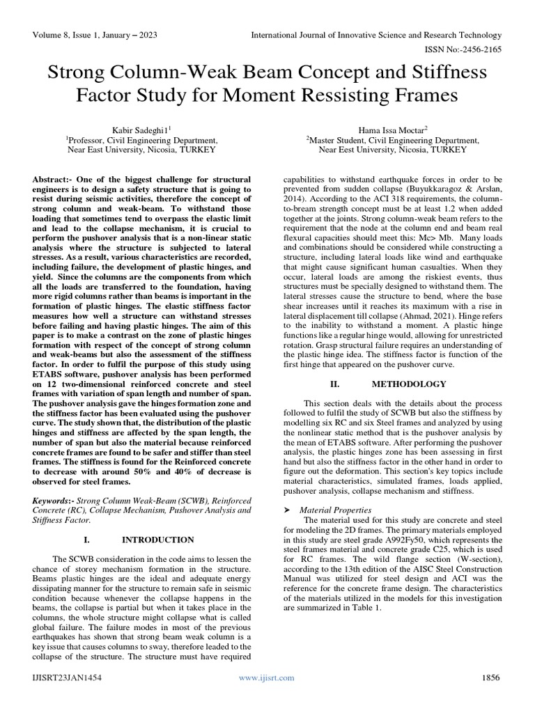 Strong Column-Weak Beam Concept and Stiffness Factor Study For Moment Ressisting Frames ...
