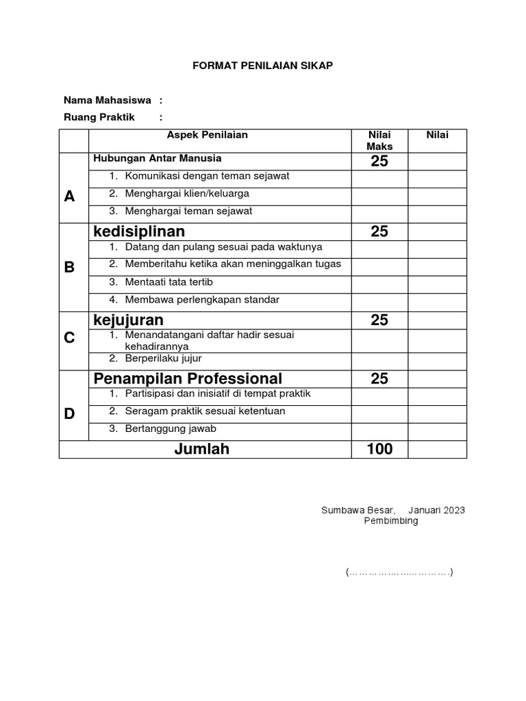 Format Penilaian Sikap | PDF