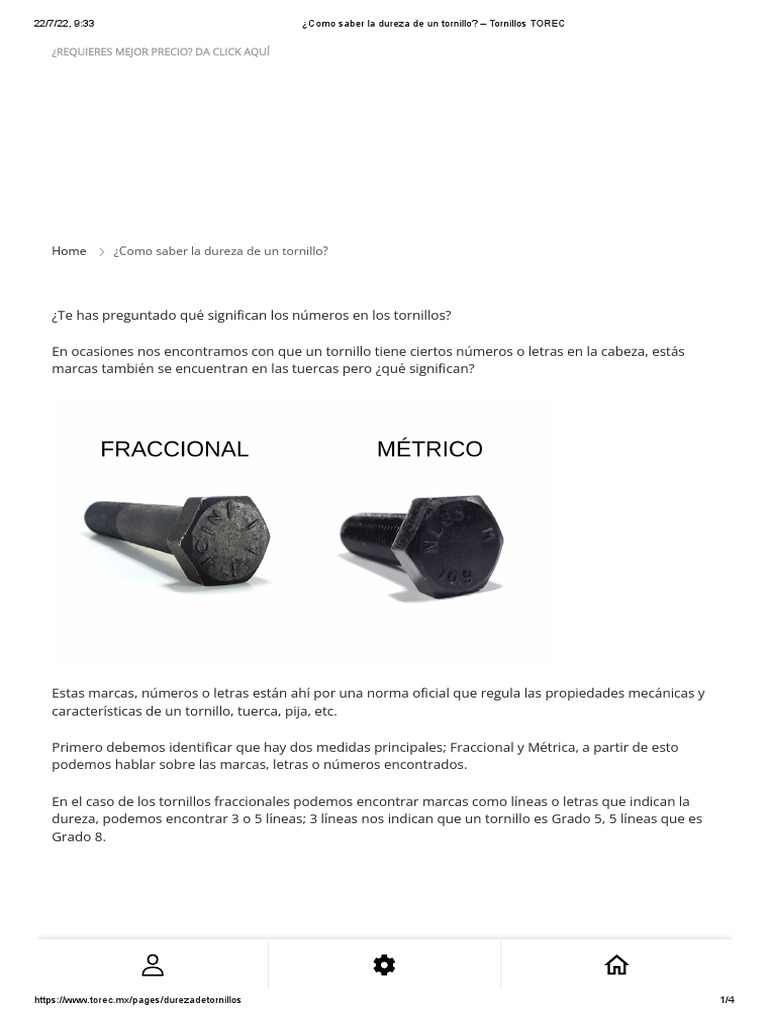 ¿Como saber la dureza de un tornillo_ – Tornillos TOREC | PDF | Tornillo | Acero