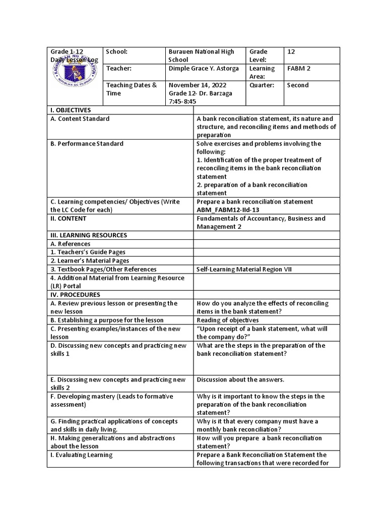 Lesson Plan in FABM2 | PDF | Learning | Behavior Modification