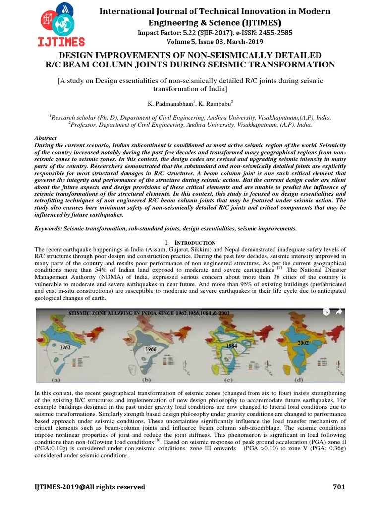 Design of RC Beam-Column Joints Under Seismic Transformation | PDF ...