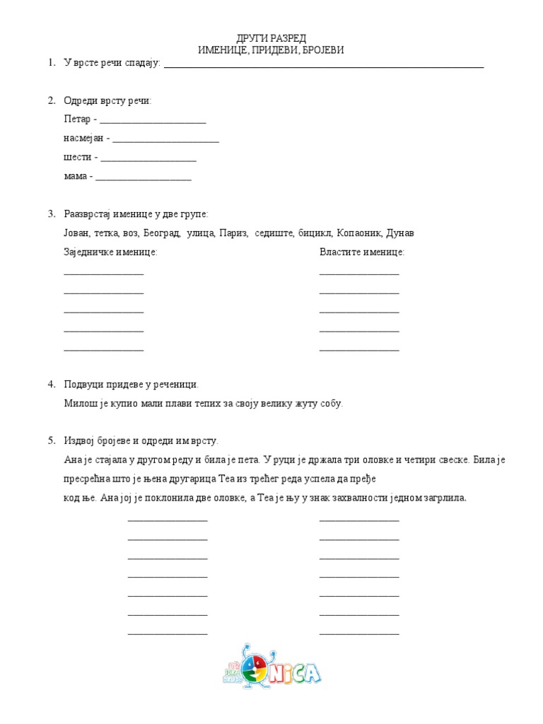 Imenice Pridevi I Brojevi | PDF