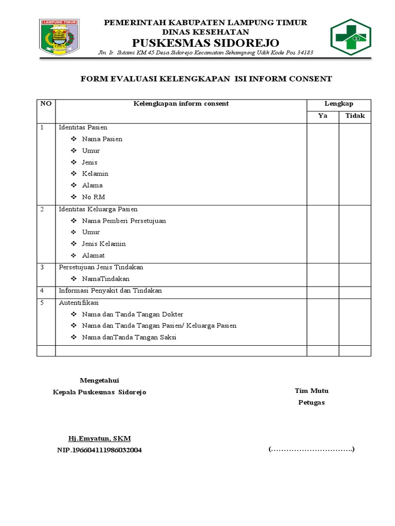 Form Evaluasi Kelengkapan Isi Inform Consent | PDF