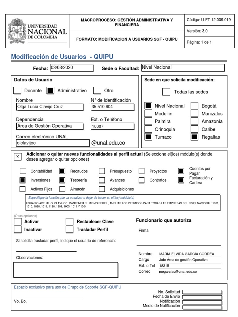 COO - 4 - FT - Modificar - Usuarios - Quipu - V3 Olga | PDF | Software | Informática