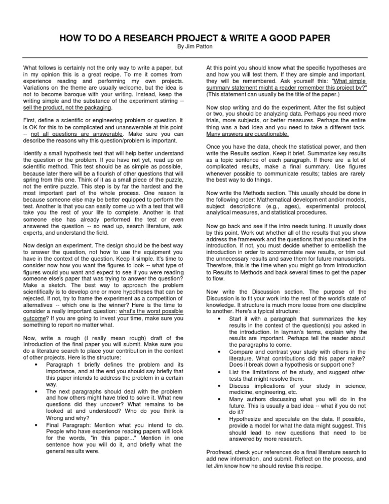 How To Do A Research Project and Write A Paper | PDF | Scientific ...