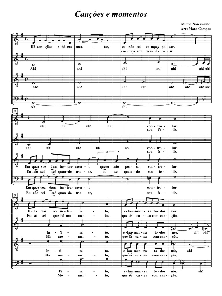 Cancoes e Momentos (Milton Nascimento) - Arr. Mara Campos (SCTB) | PDF ...