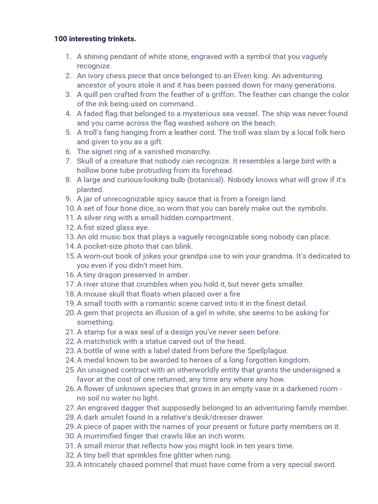 100 Unique and Intriguing Trinkets | PDF