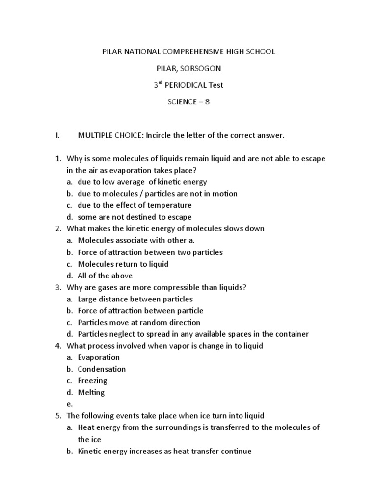 Sample Question With Tos in Science 8 For 3RD Quarter | PDF
