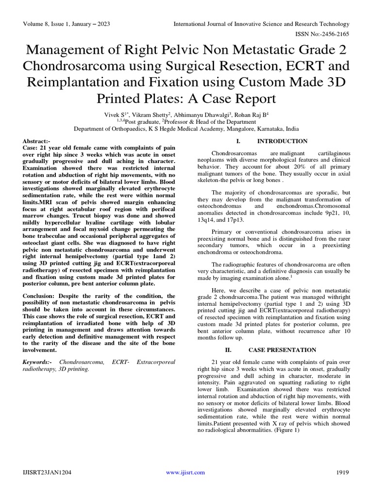 Management of Right Pelvic Non Metastatic Grade 2 Chondrosarcoma Using ... Management of Right Pelvic Non Metastatic Grade 2 Chondrosarcoma Using ...