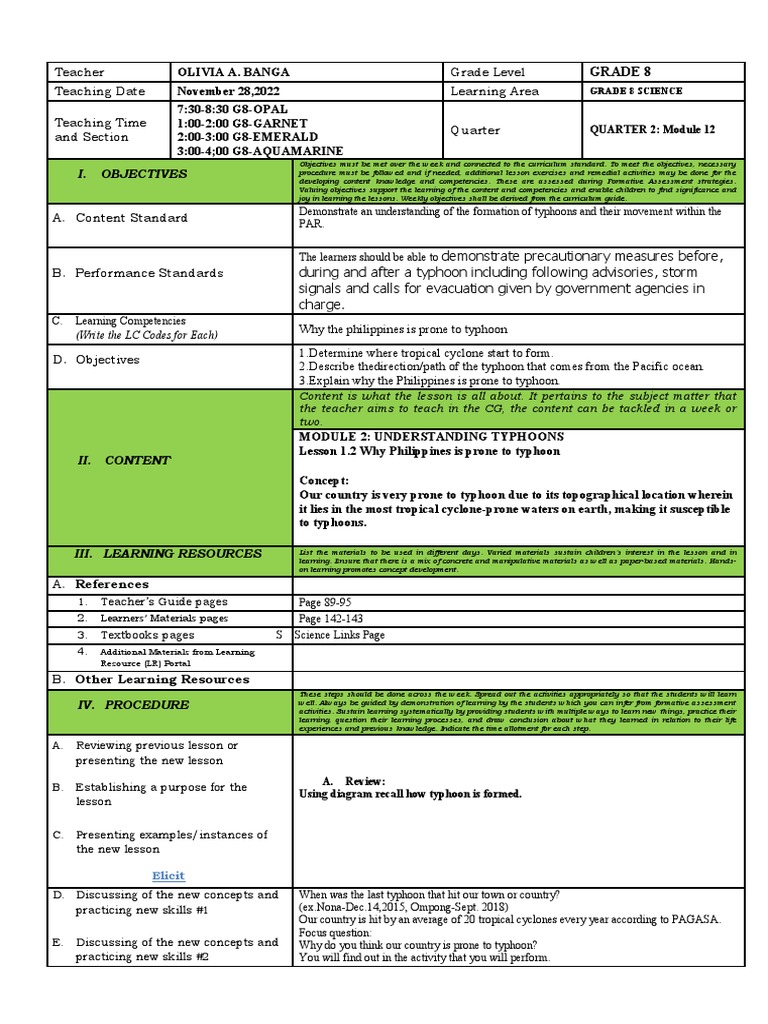Grade 8 Science Focus and Epicenter | PDF | Learning | Tropical Cyclones
