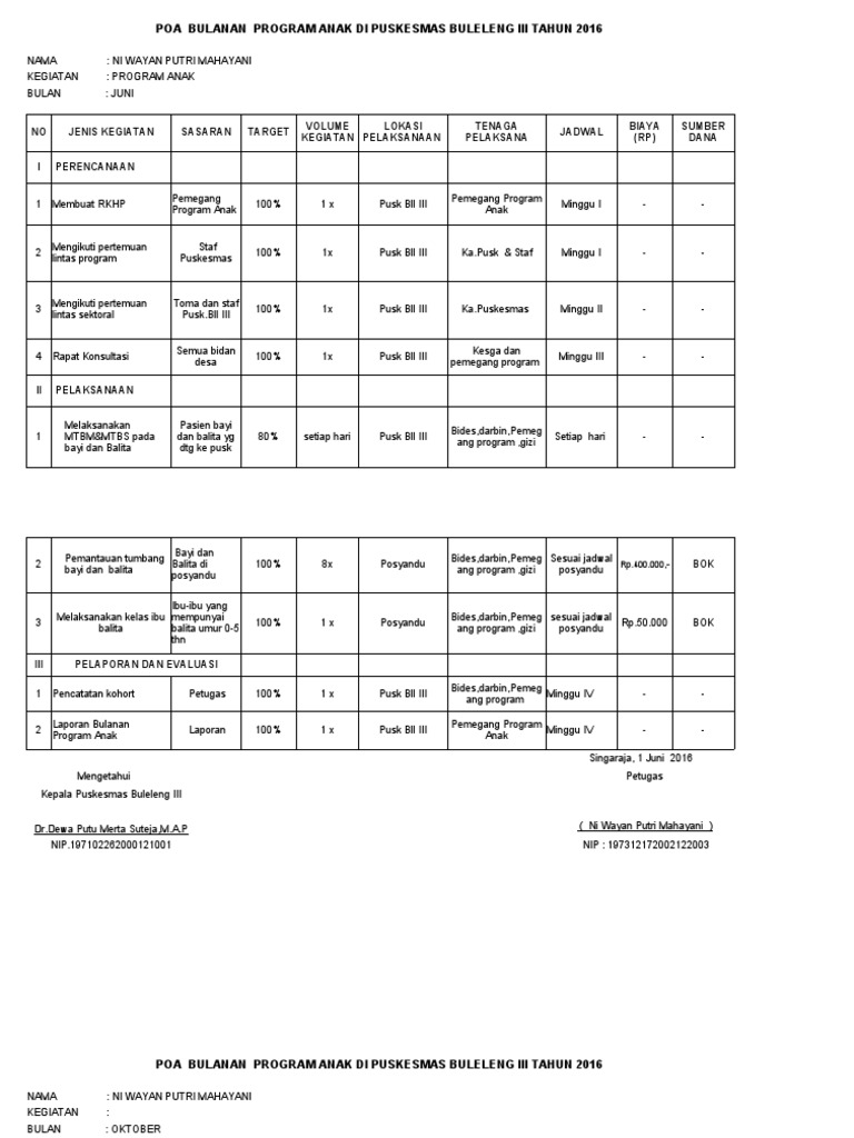RPK Bulanan KB | PDF