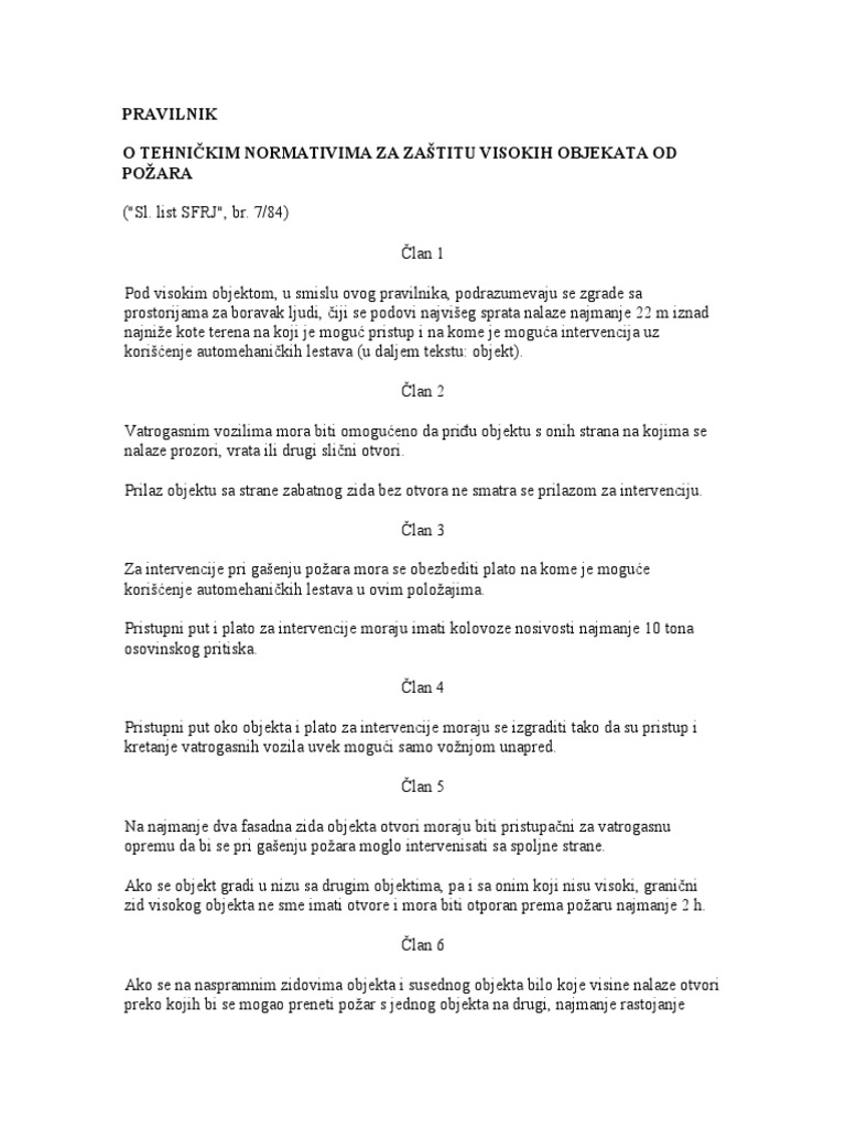 Pravilnik o Tehnickim Normativima Za Zastitu Visokih Objekata Od Pozara ...