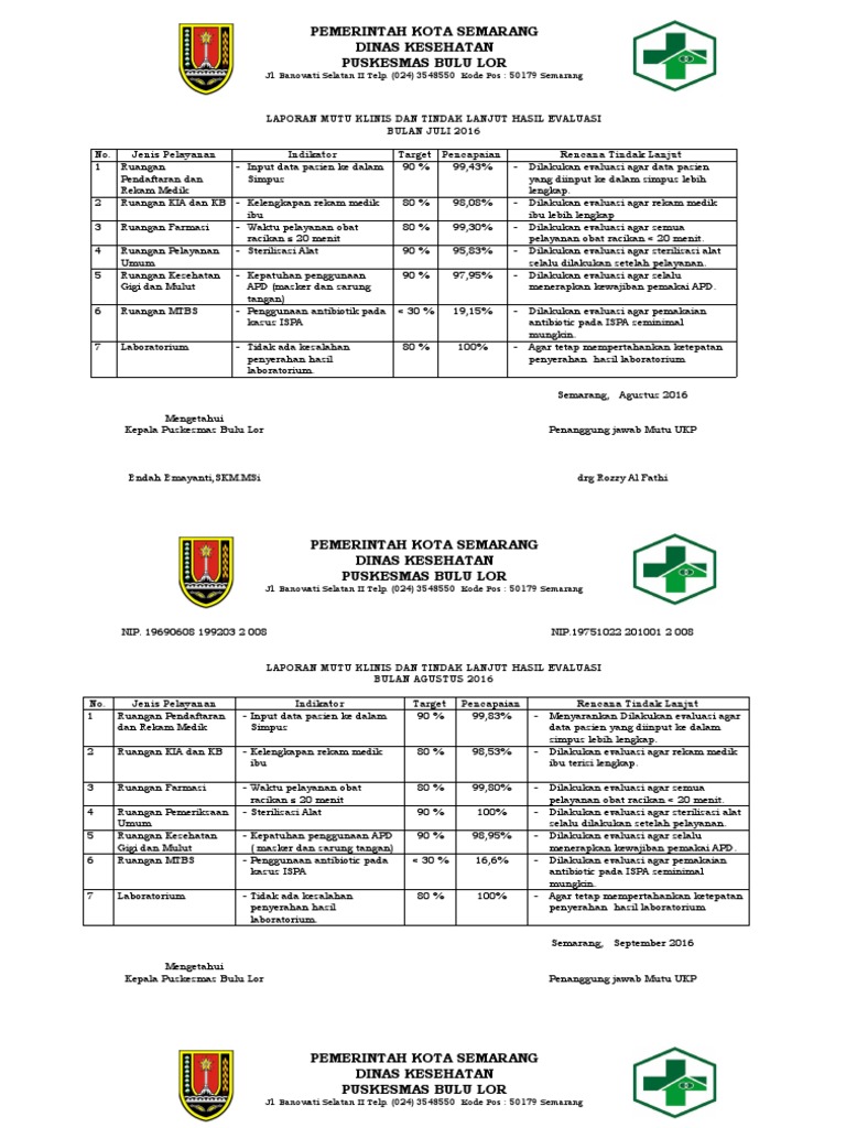 Laporan Mutu Admen Dan Ukp | PDF