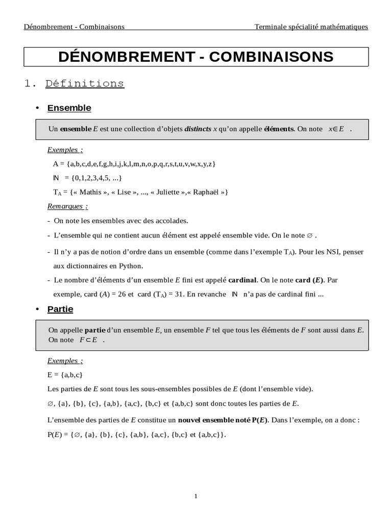 Dénombrement | PDF | Ensemble (Mathématiques) | Mathématiques