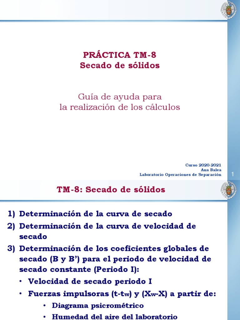 Guía de Cálculos - Secado de Sólidos - 2020-2021 | PDF