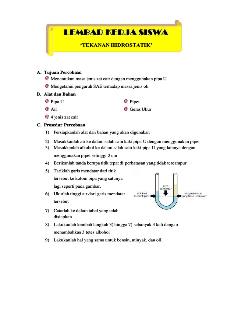 Uji Massa Jenis Zat Cair dengan Pipa U | PDF