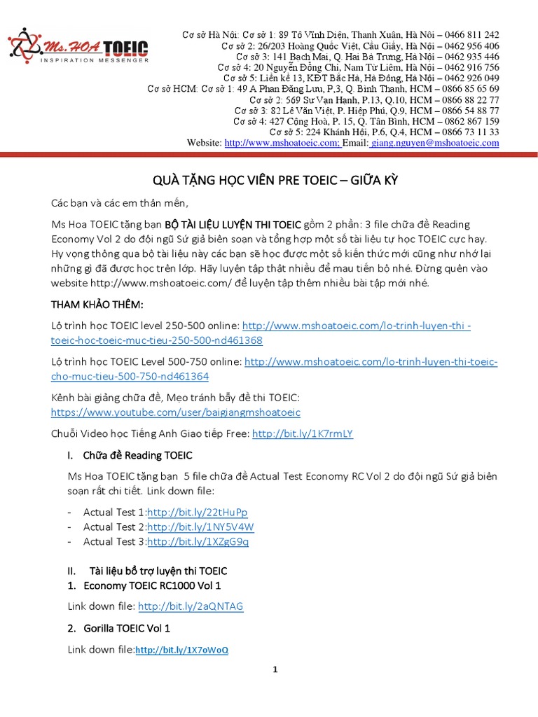 Quà Tặng Học Viên Pre Toeic - Giữa Kỳ | PDF