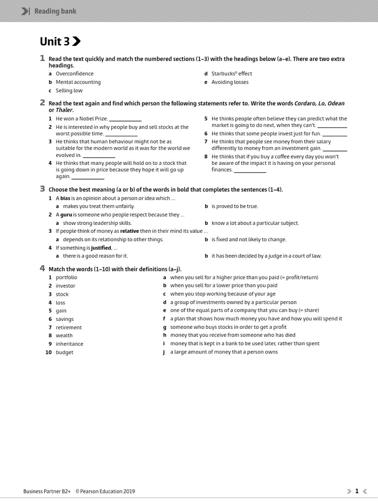 Bus Part B2P ReadingBank U3 | PDF | Investing | Stocks
