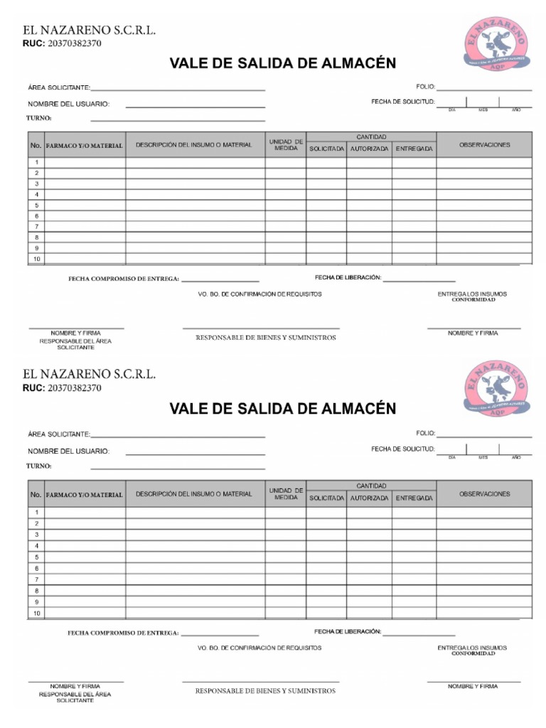 Plantilla Vale de Salida de Almacén | PDF