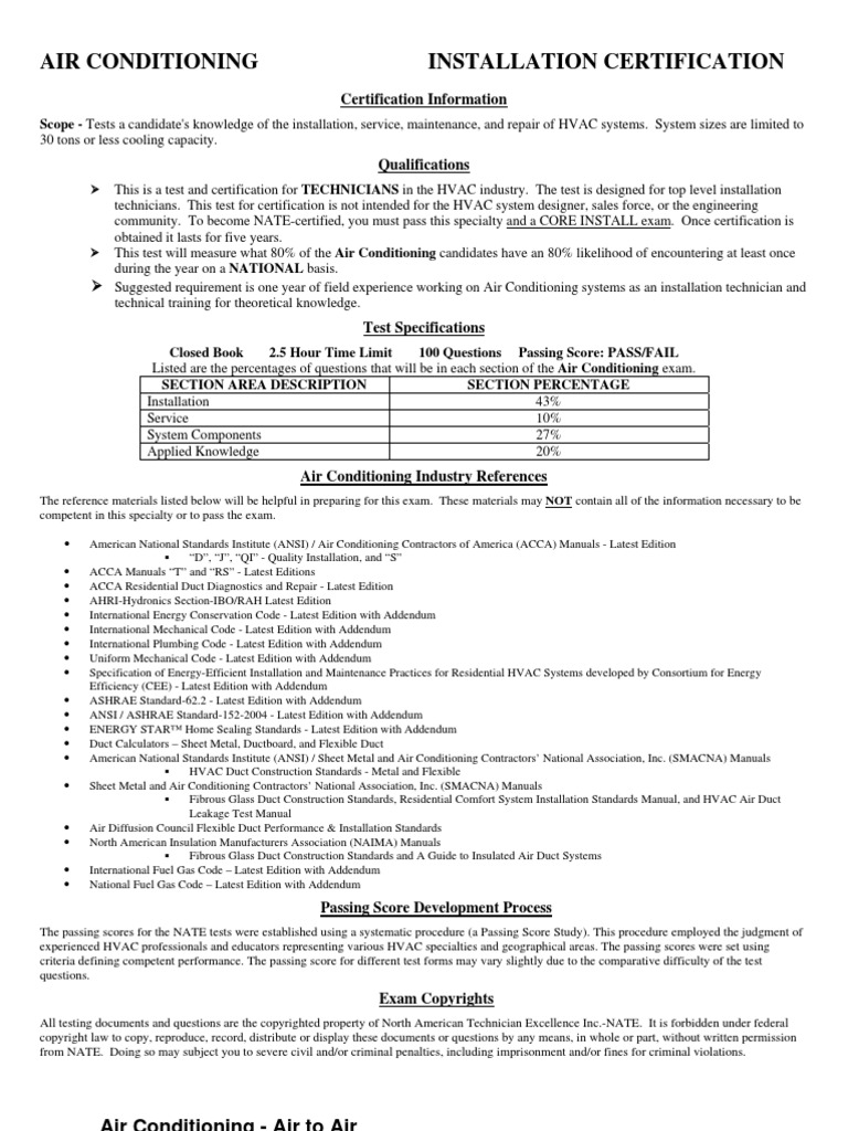 Air Conditioning Installation Certification | PDF | Duct (Flow ...