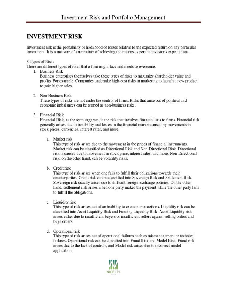 Investment Risk and Portfolio Management | PDF | Financial Risk ...