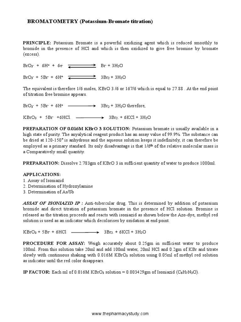 Isoniazid Assay via Bromatometry Titration | PDF | Cooking, Food & Wine ...