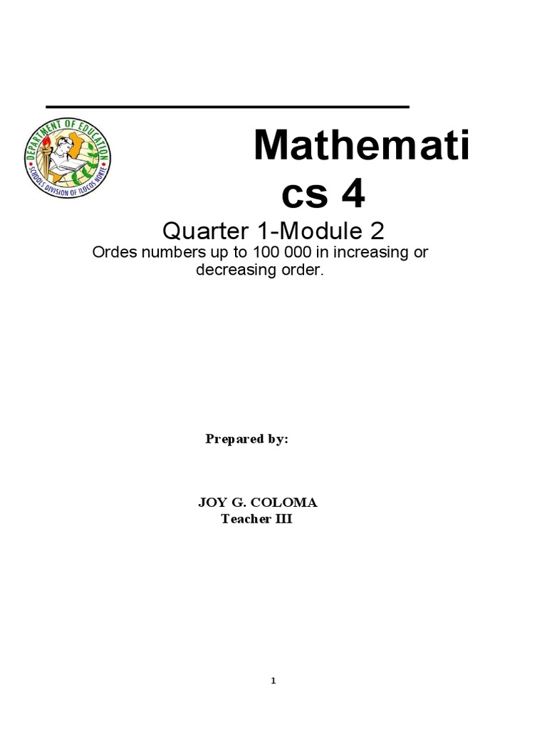 Math4-SSC-Q1-Week1 M2-MELC-M4NS-Ib-13.4-MOD-Coloma, Joy - PDF - JOY COLOMA | PDF