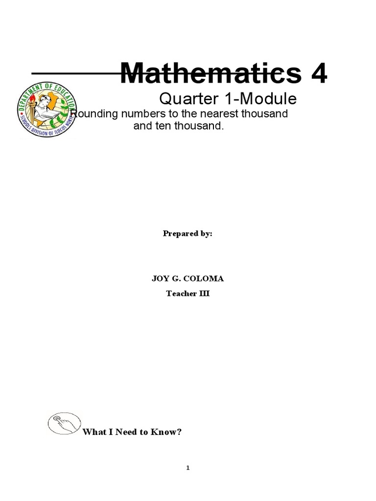 Math4-SSC-Q1-Week2 M1-MELC-M4NS-Ib-5.2-MOD-Coloma, Joy - PDF - JOY COLOMA | PDF | Cognition ...