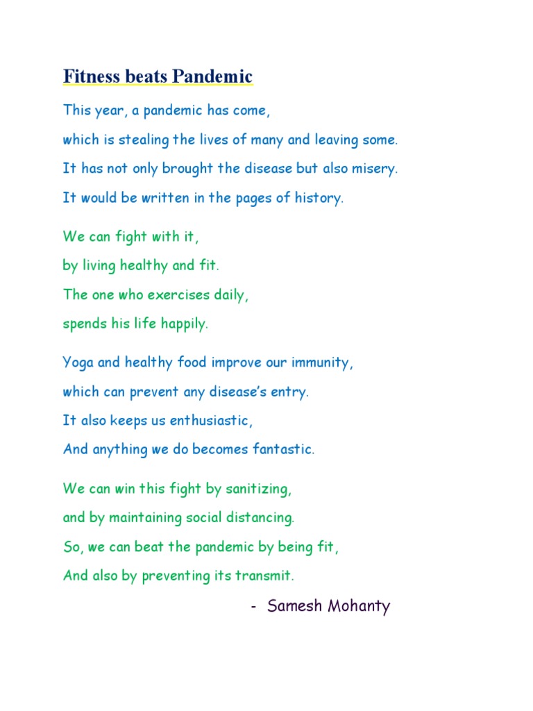 Fitness Beats Pandemic Poem | PDF | Lifestyle