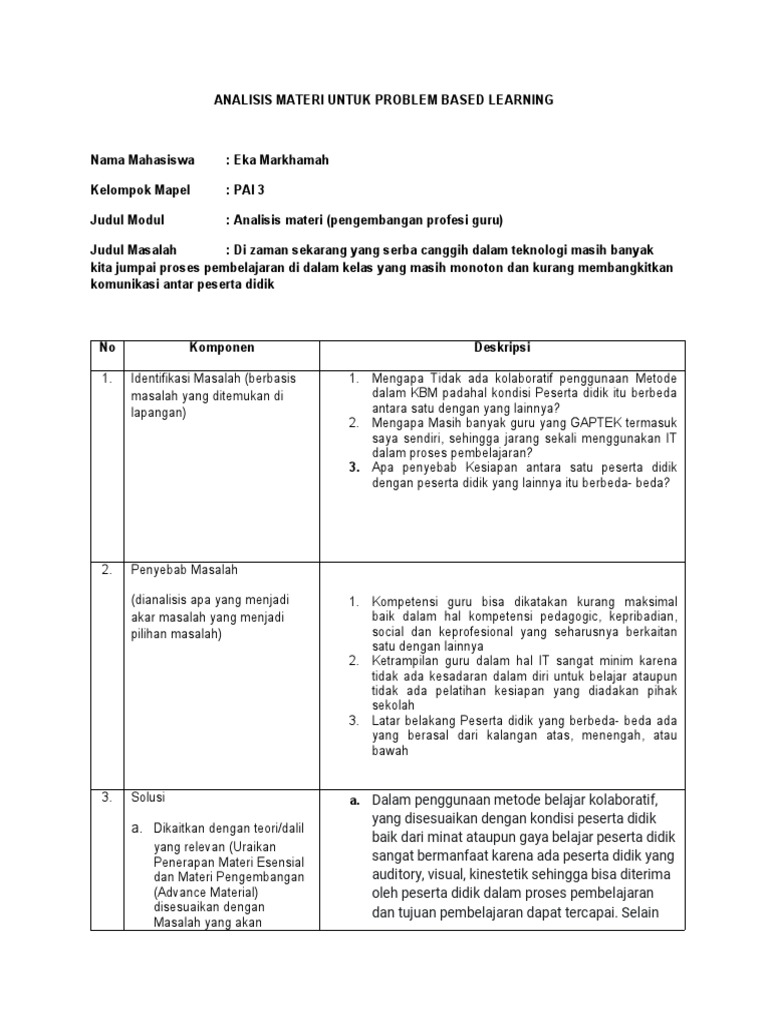 ANALISIS MATERI PBM - Ekam | PDF