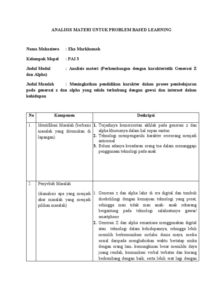 Analisis Materi Untuk Problem Based Learnin1 | PDF