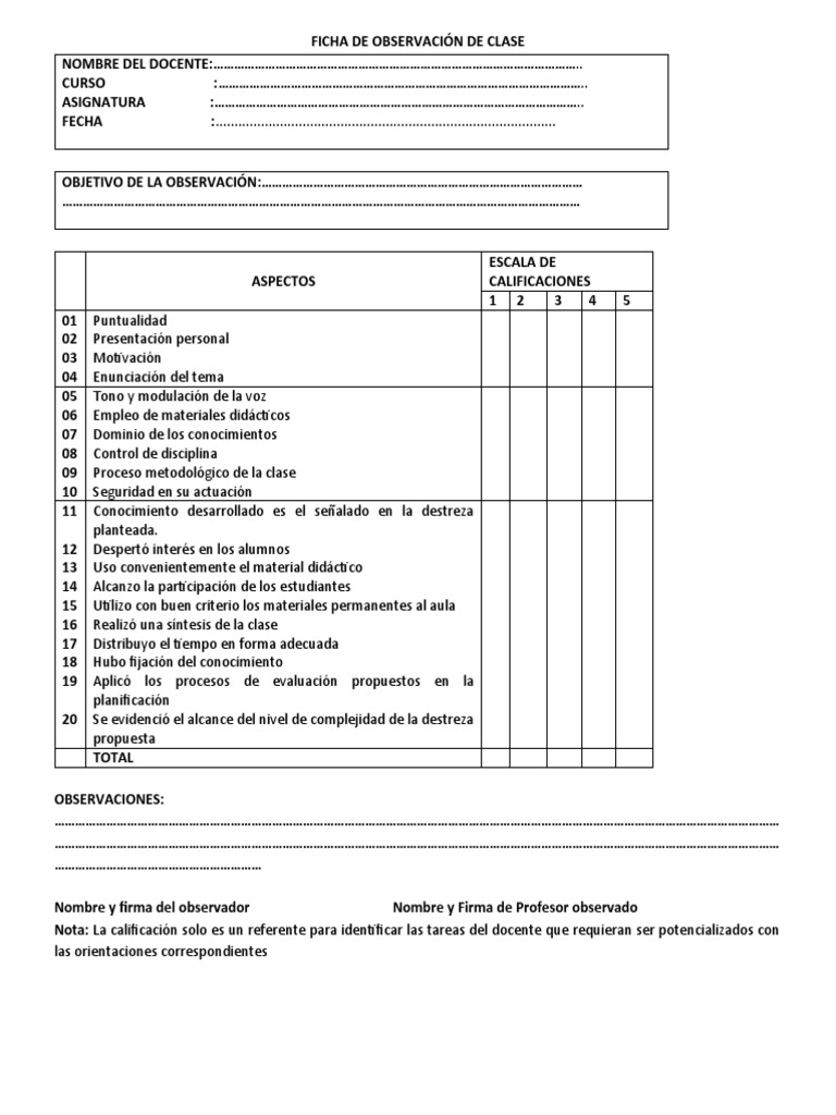 Ficha de Observacion de Clase | PDF