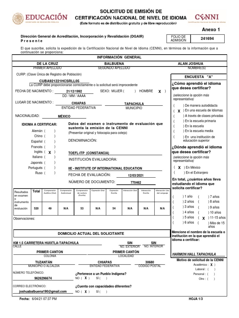 Solicitud Cenni | PDF