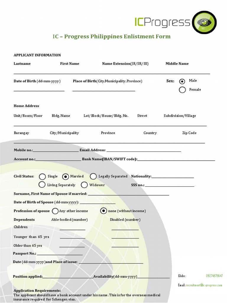 IC-Progress Philippines Enlistment Form Fillable | PDF | International ...