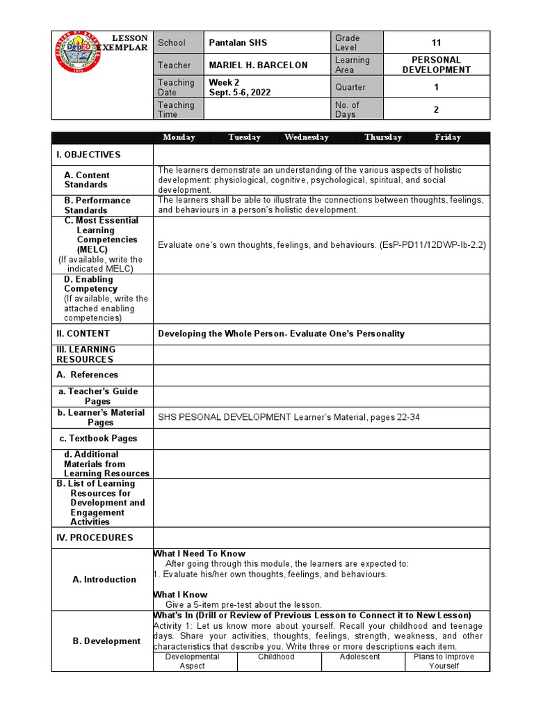 LE PerDev MELC 3 | PDF | Feeling | Learning