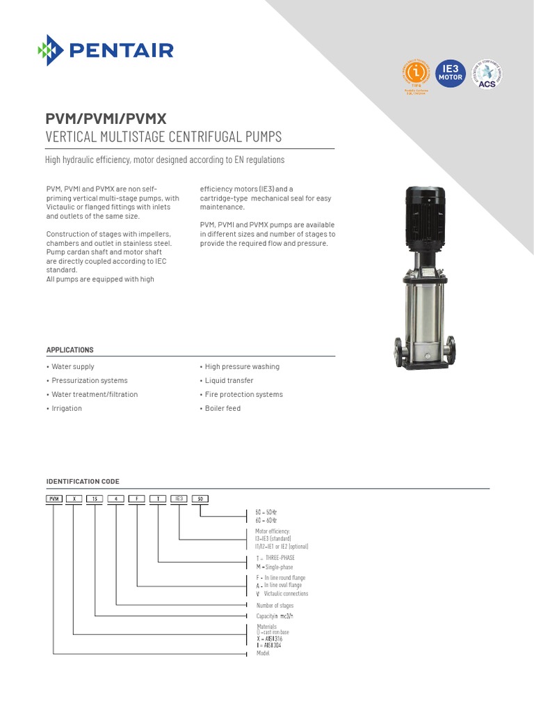 PVM Vertical Multistage Pumps Overview | PDF | Electric Motor | Pump