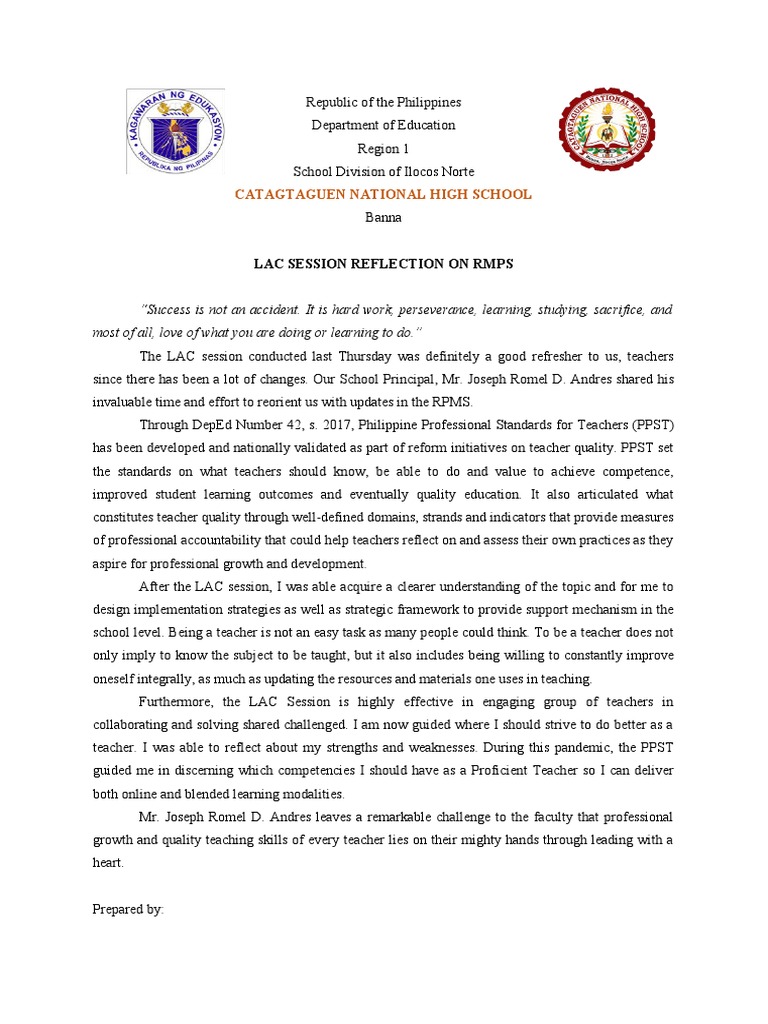 Lac Reflection On RPMS | PDF | Teachers | Change