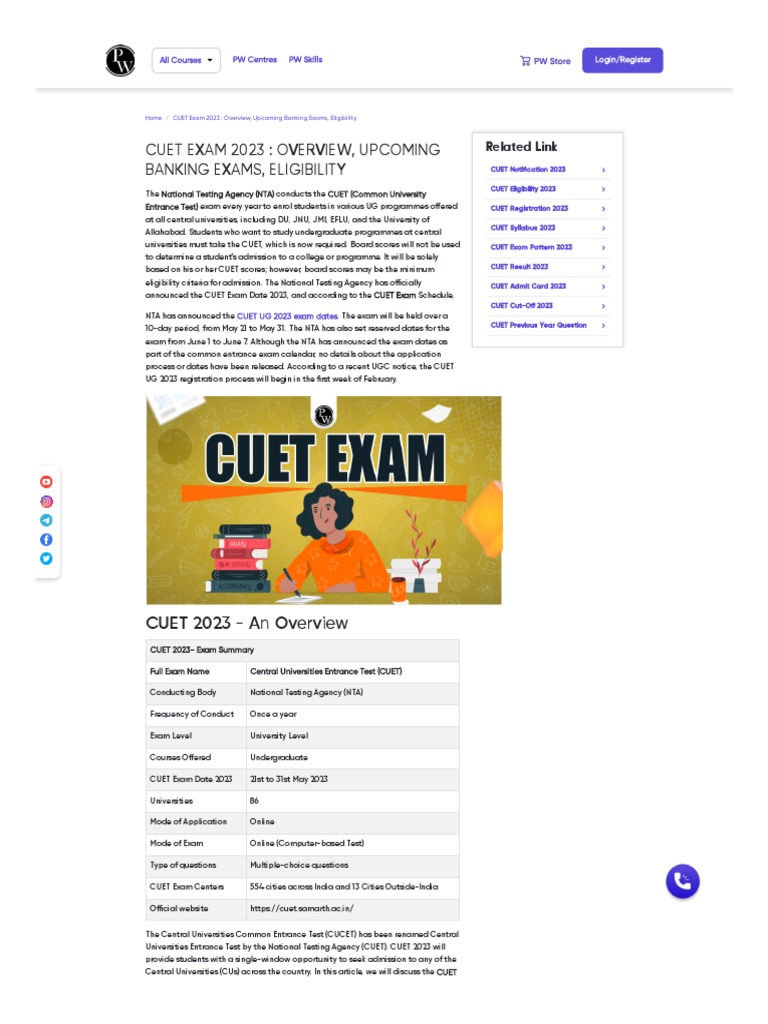 CUET Exam 2023: Overview - PW | PDF | University And College Admission ...