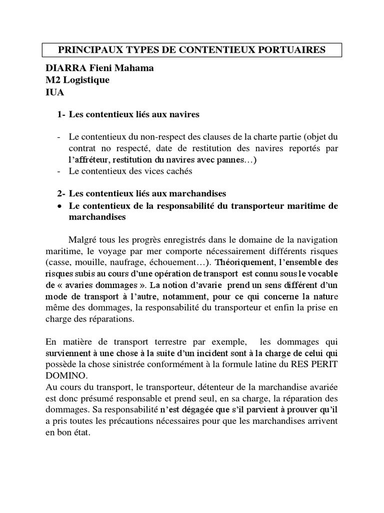 Contentieux maritimes et avaries portuaires | PDF | Transport | État