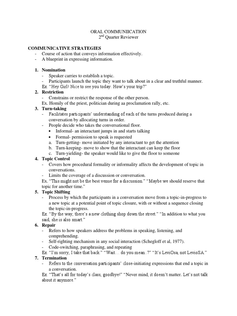 Oral Communication Strategies & Speech Types | PDF | Gesture | Conversation
