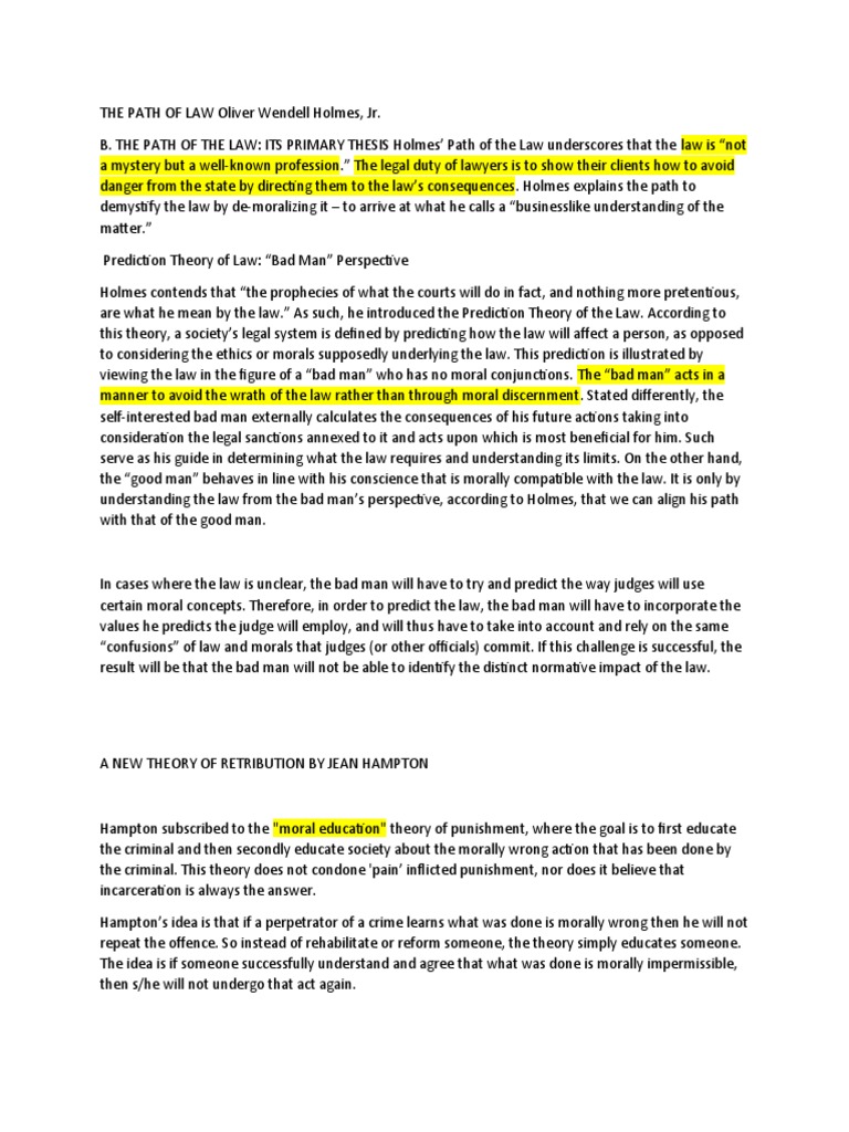 THE PATH OF LAW Oliver Wendell Holmes | PDF | Punishments | Crimes