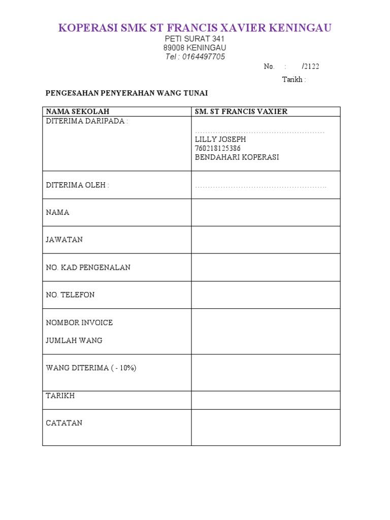 Borang Serahan Tunai | PDF