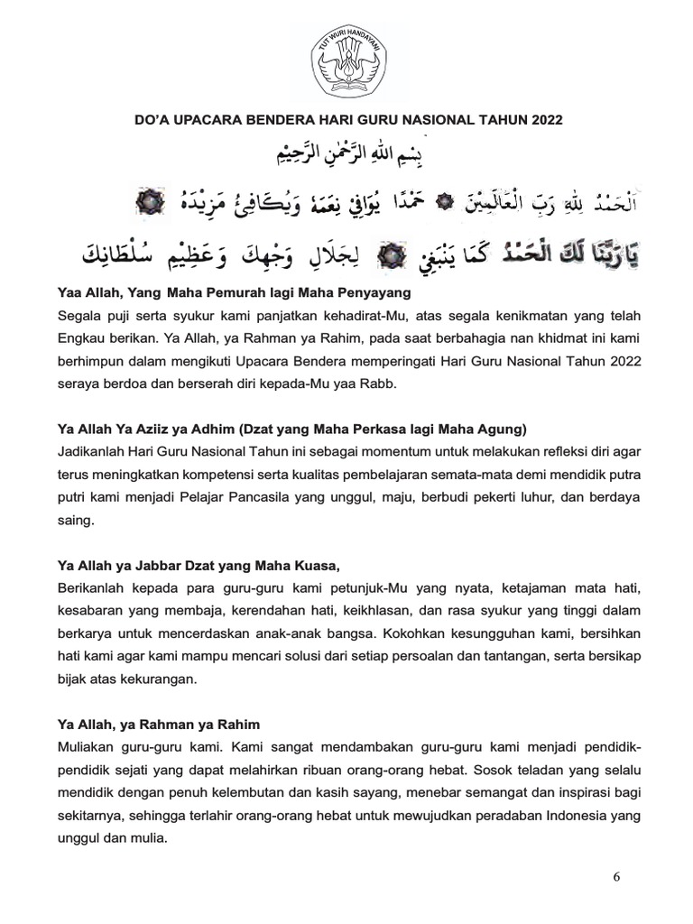 Doa Upacara Hari Guru Nasional 2022 | PDF | Pengembangan Diri | Kesehatan Holistik