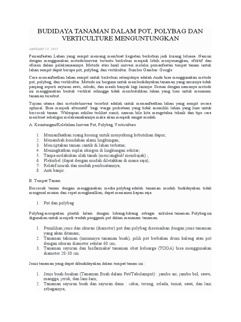 Budidaya Tanaman Dalam Pot | PDF