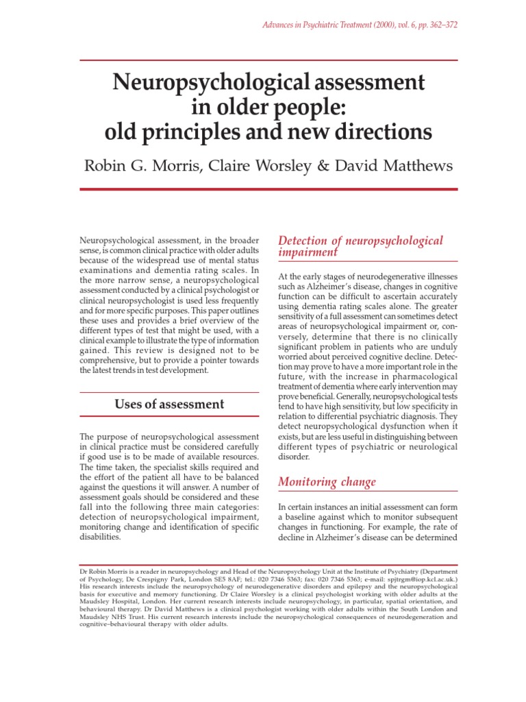 Neuropsychological Assessment in Older People | PDF | Wechsler Adult ...