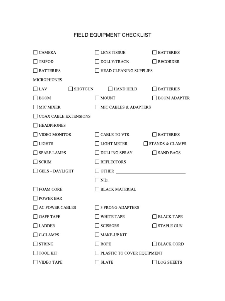 Field Equipment Checklist | PDF