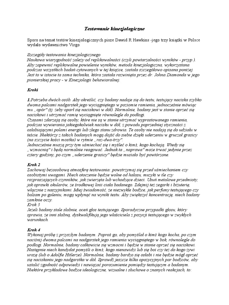 Ttestowanie Kinezjologiczne - Dawid R Hawkins | PDF