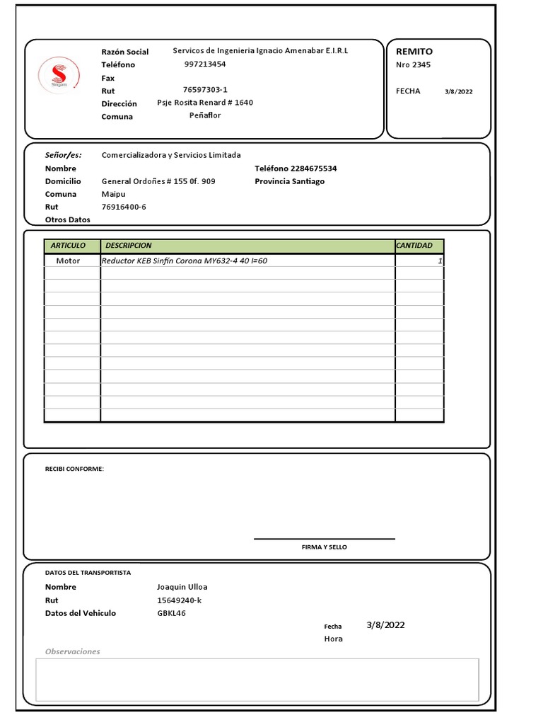 Planilla de Excel para Confeccion de Remito | PDF Planilla de Excel para Confeccion de Remito | PDF